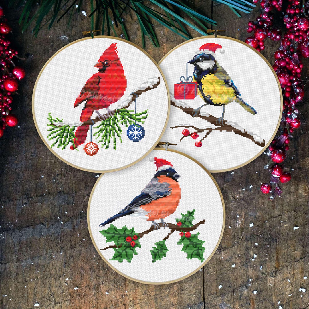 Christmas Birds Cross Stitch Pattern, Mini Cross Stitch, Easy Cross ...