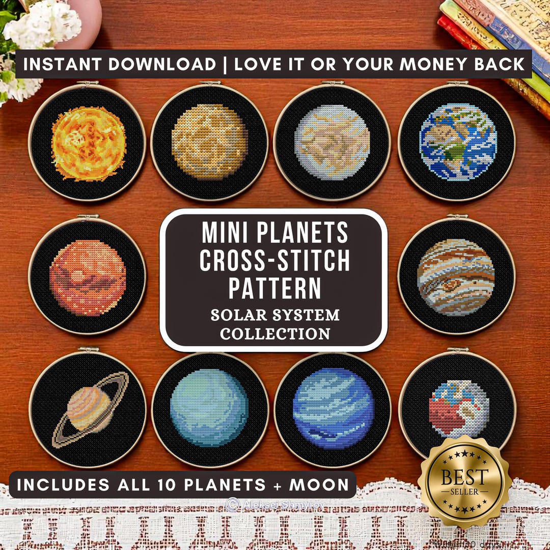 Solar System Cross Stitch Pattern PDF - Planets & Sun Embroidery Design ...