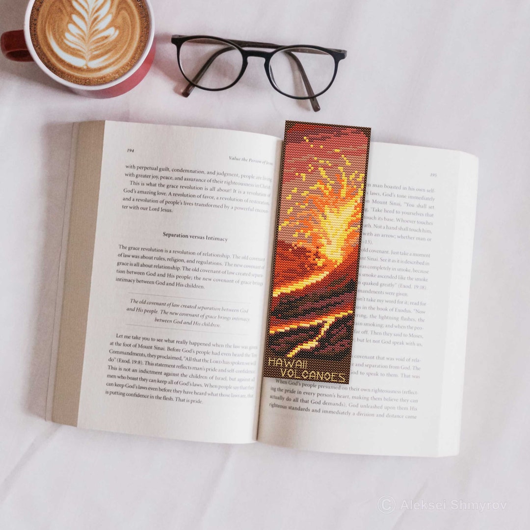 Hawaii Volcanoes National Park Bookmark Cross Stitch Pattern, Book Worm ...