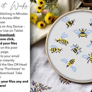 Mini Bee Cross Stitch Pattern PDF – Cute Bumblebee Needlework, Easy ...