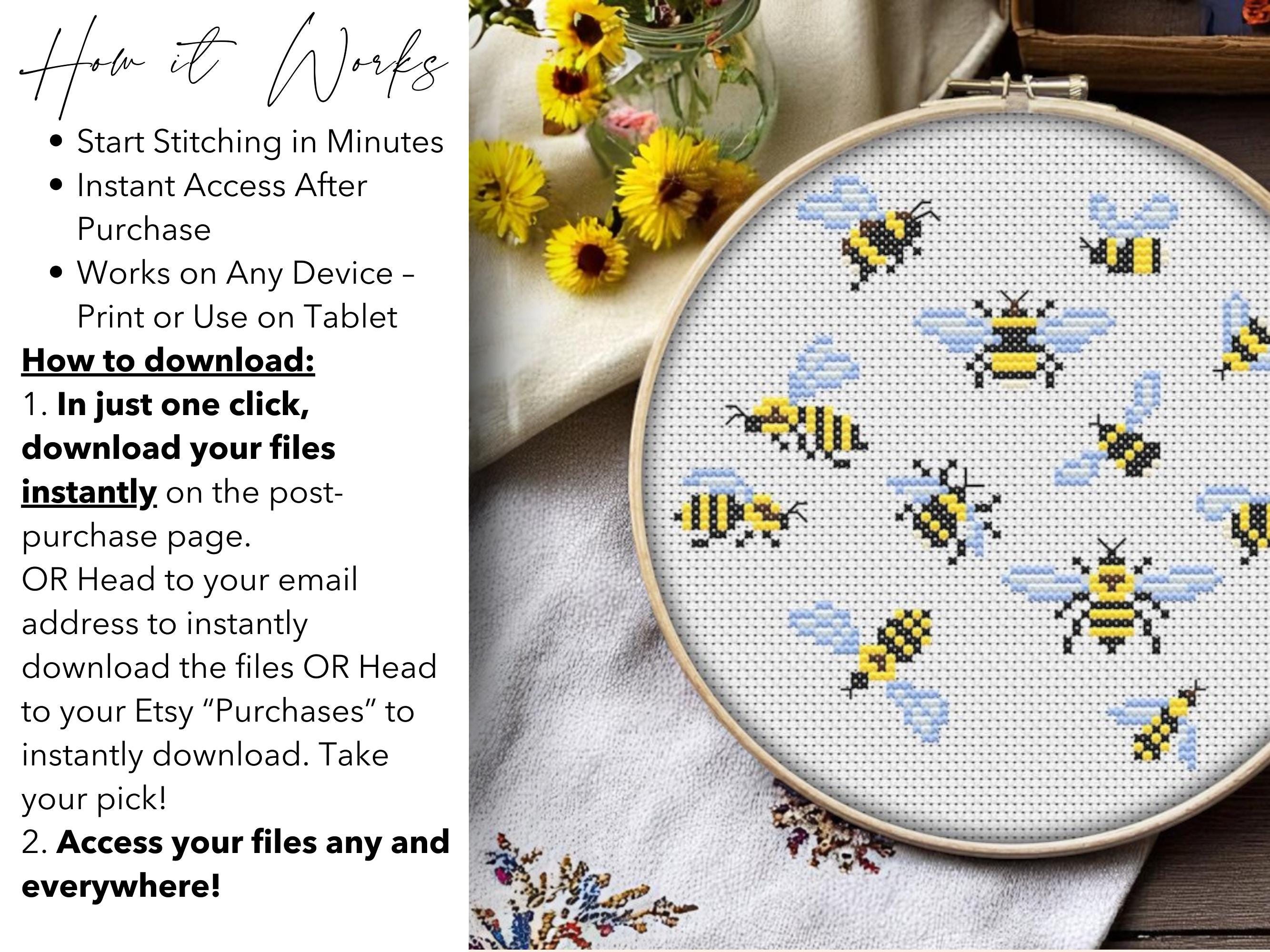 Mini Bee Cross Stitch Pattern PDF – Cute Bumblebee Needlework, Easy ...