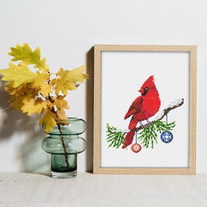 Christmas Red Cardinal Cross Stitch Pattern, Mini Cross Stitch, Easy ...