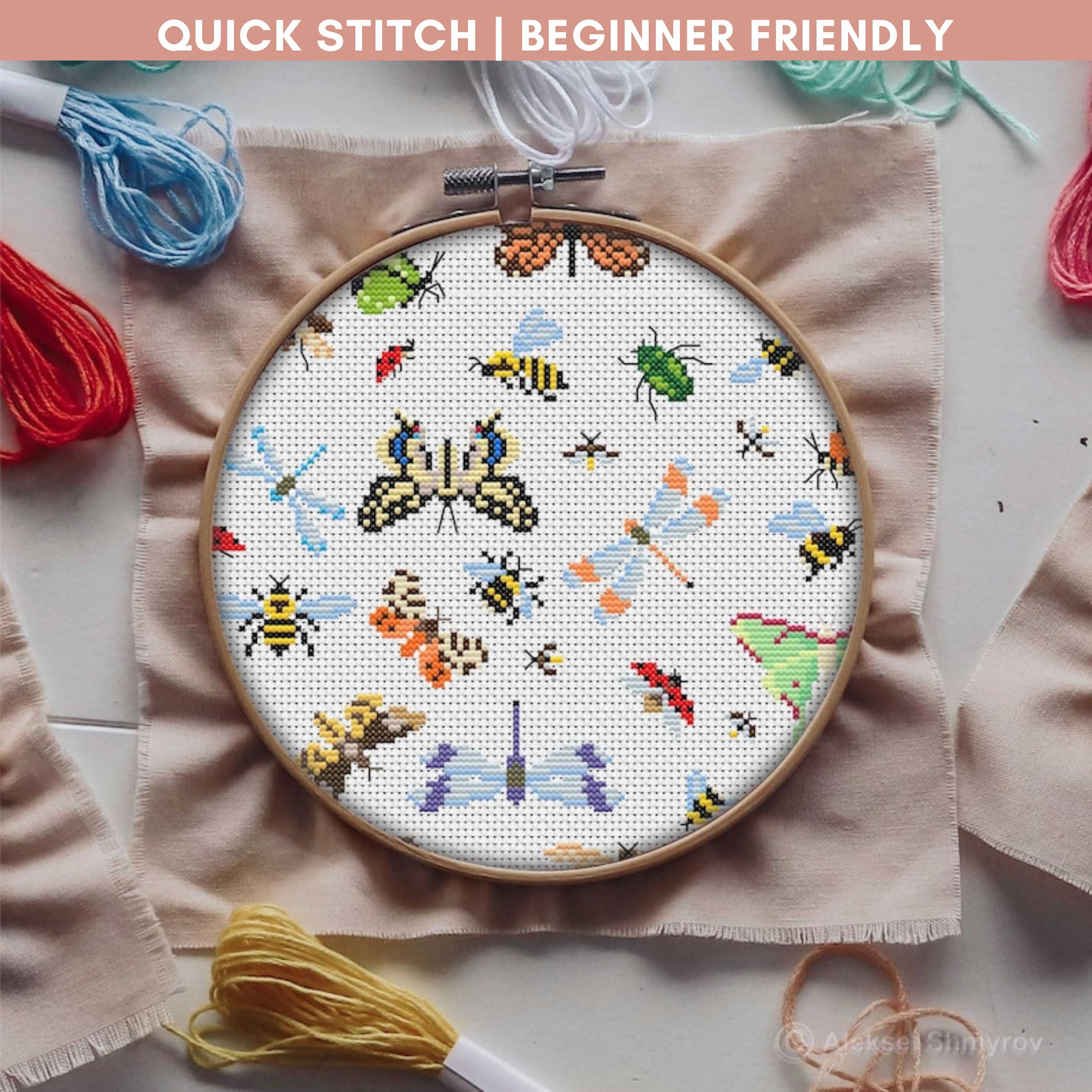 Mini Insect Cross Stitch Pattern PDF – Butterfly, Bee, Dragonfly & Bug ...