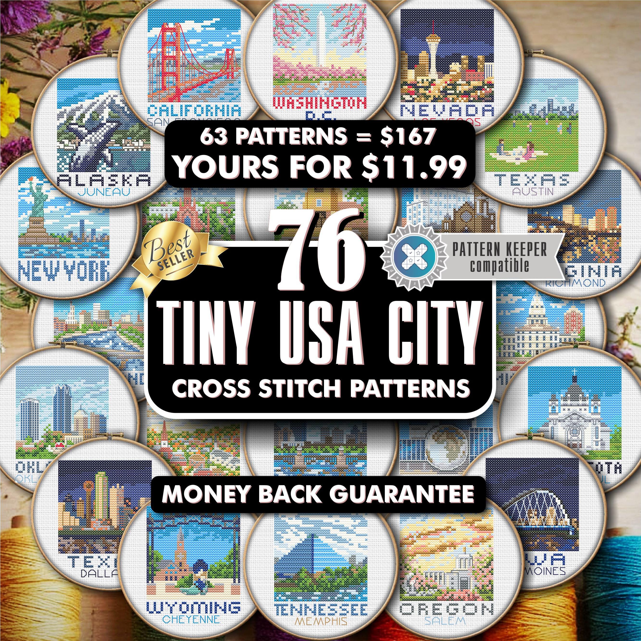 76 Mini USA Cities Cross Stitch Patterns PDF - American Town & State ...