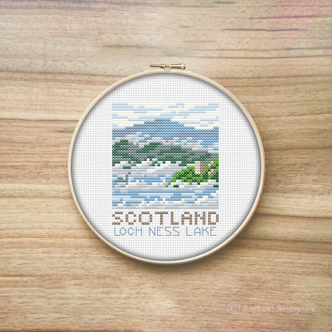 Scotland Travel Cross Stitch Pattern, Loch Ness, Mini Cross Stitch ...
