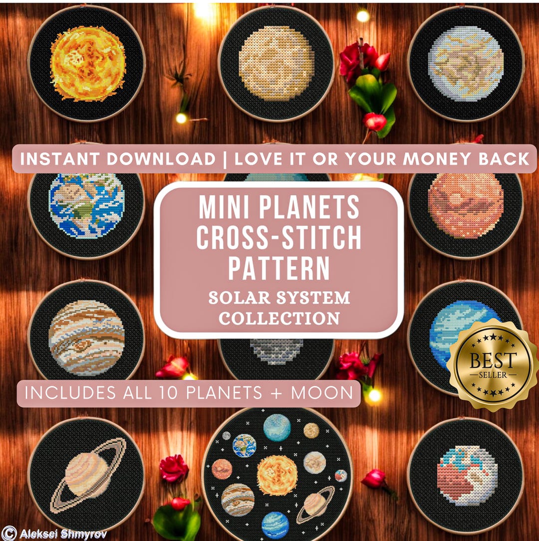Solar System Cross Stitch Pattern PDF - Planets & Sun Embroidery Design ...