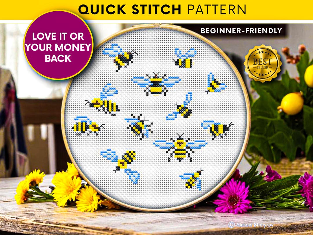 Mini Bee Cross Stitch Pattern PDF – Cute Bumblebee Needlework, Easy ...