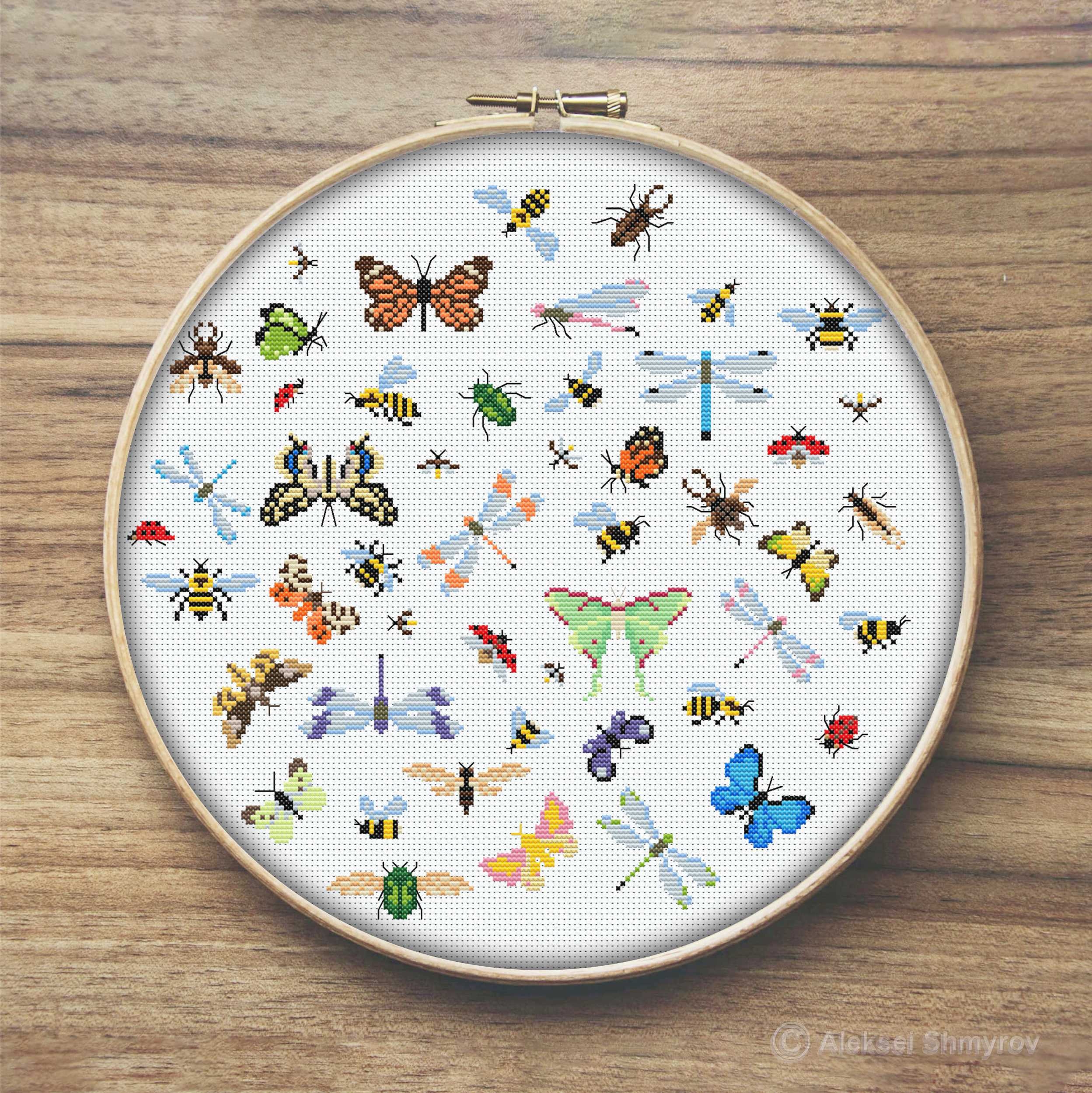 Mini Insect Cross Stitch Pattern PDF – Butterfly, Bee, Dragonfly & Bug ...