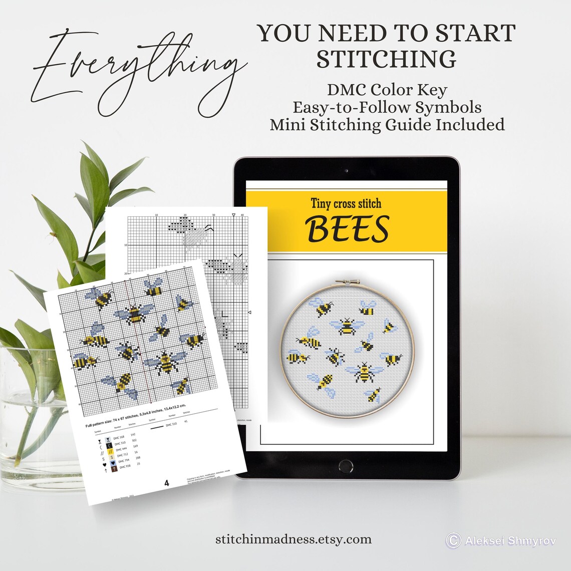 Mini Bee Cross Stitch Pattern PDF – Cute Bumblebee Needlework, Easy ...