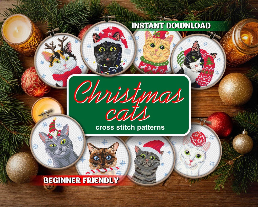Christmas Cat Cross Stitch Patterns Small Cross Stitch Pattern Kitty ...