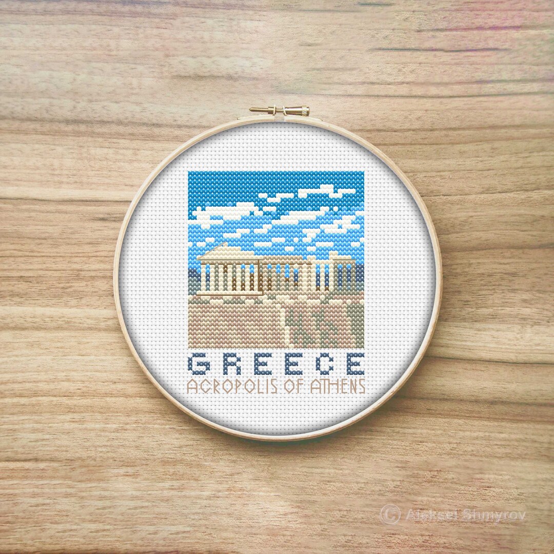 Greece Travel Cross Stitch Pattern, Acropolis of Athens, Mini Cross ...
