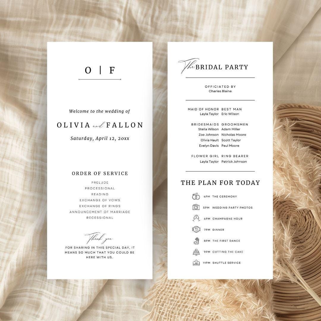 Modern Wedding Program Template, DIY Ceremony Program Card, Instant ...