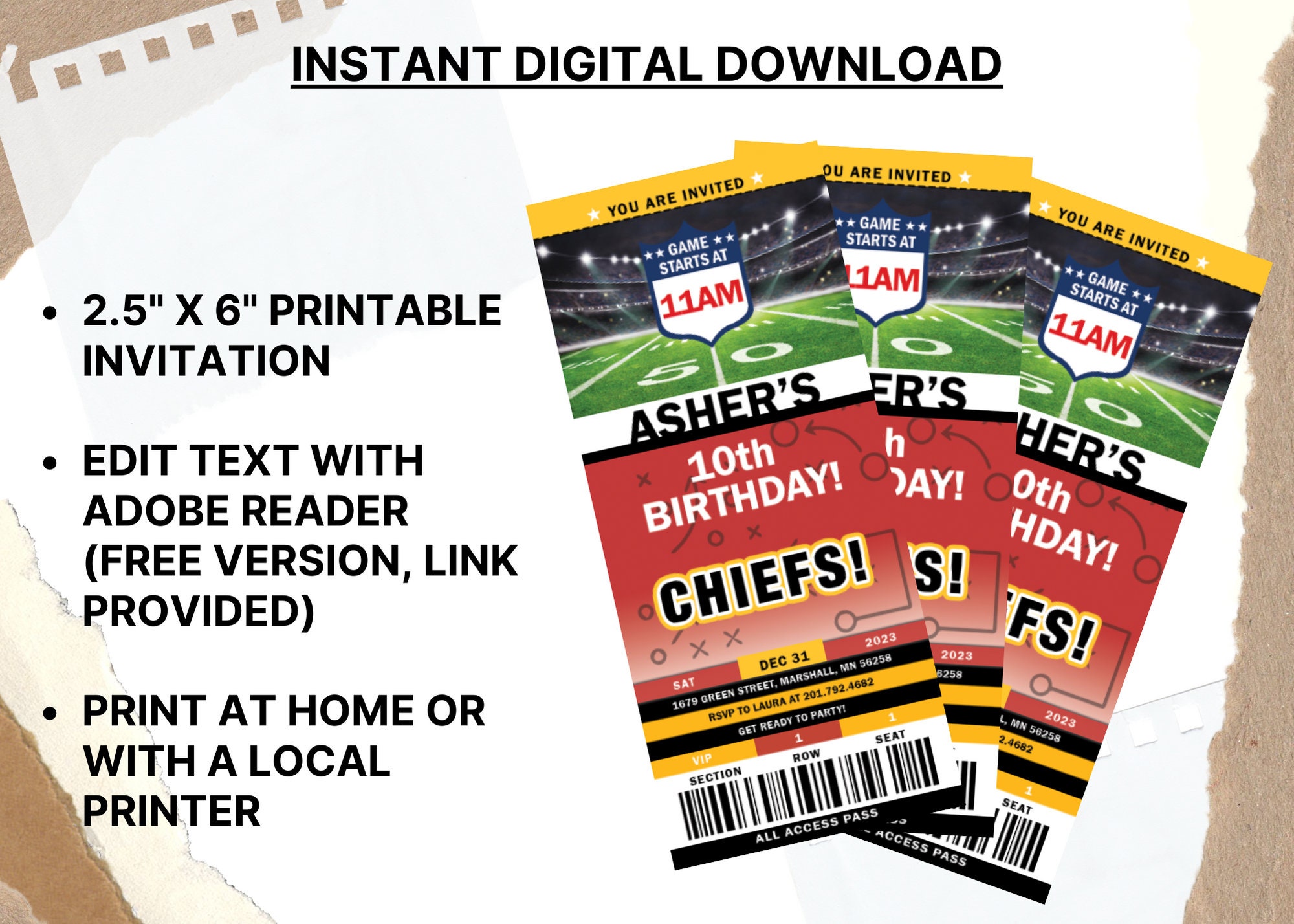 Chiefs Birthday Invitation Chiefs Party Invitation Template Editable ...