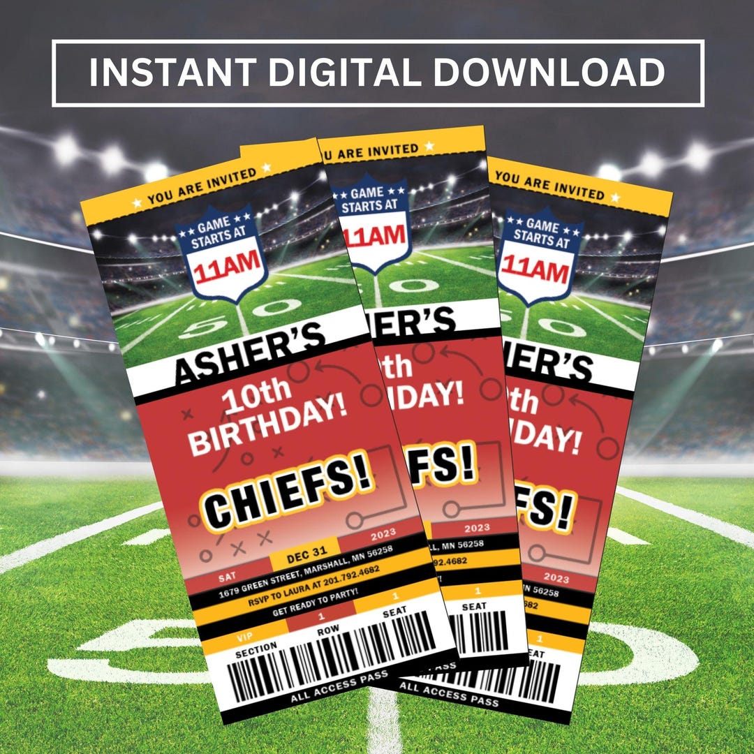 Kansas City Chiefs Birthday Party Invitation, Football Party, Sports ...