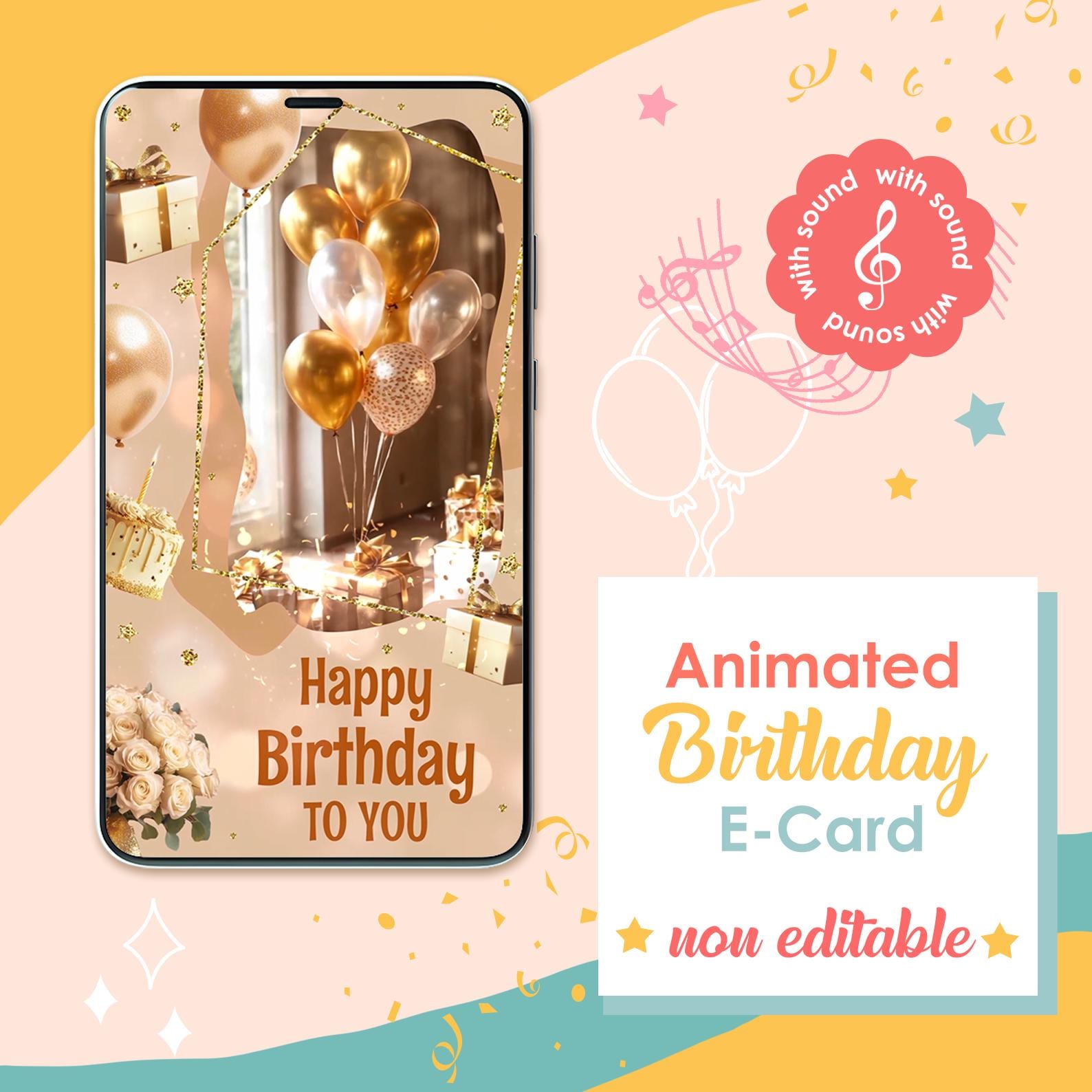 Animated Birthday Card | Gold Digital Greeting | E-card for Him or Her ...