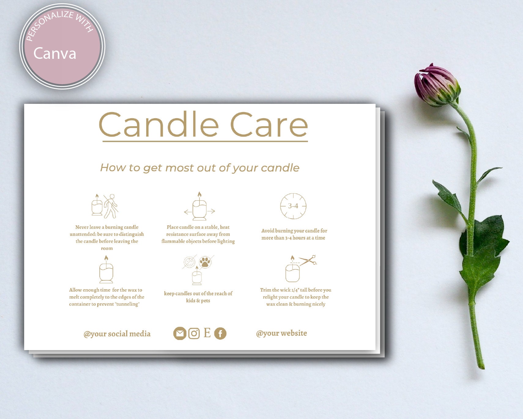 Editable Candle Care Card, Printable Candle Care Instructions, Candle ...