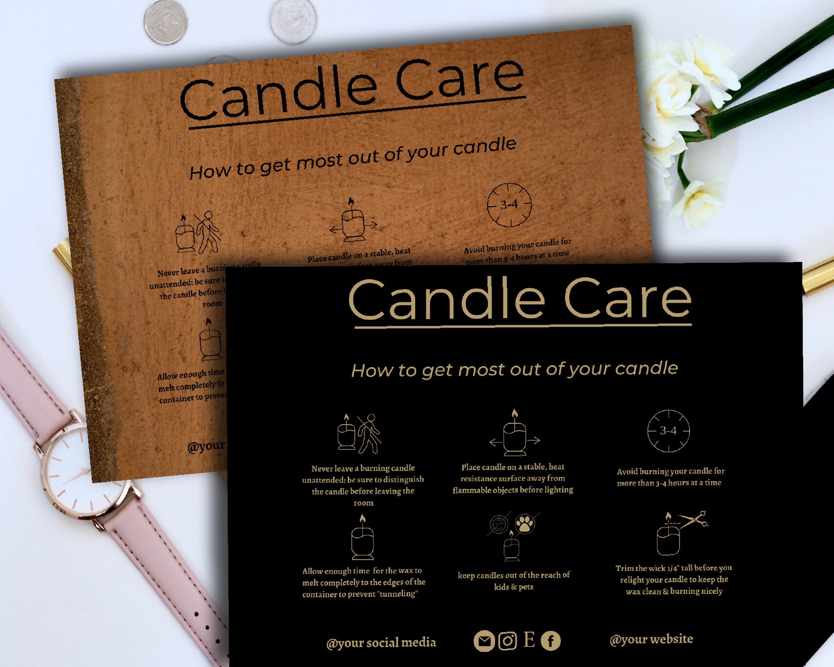 Editable Candle Care Card, Printable Candle Care Instructions, Candle ...