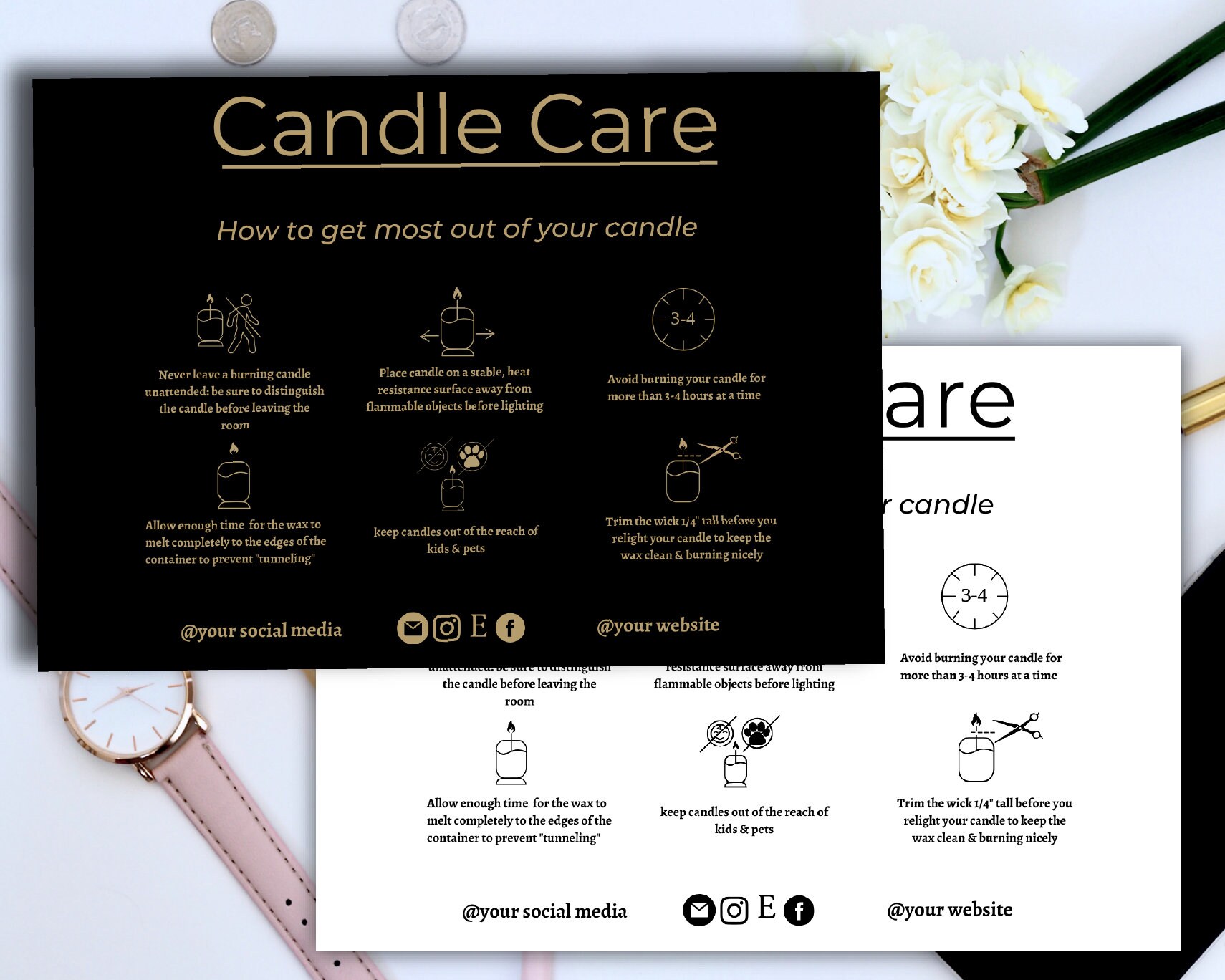 Editable Candle Care Card, Printable Candle Care Instructions, Candle ...