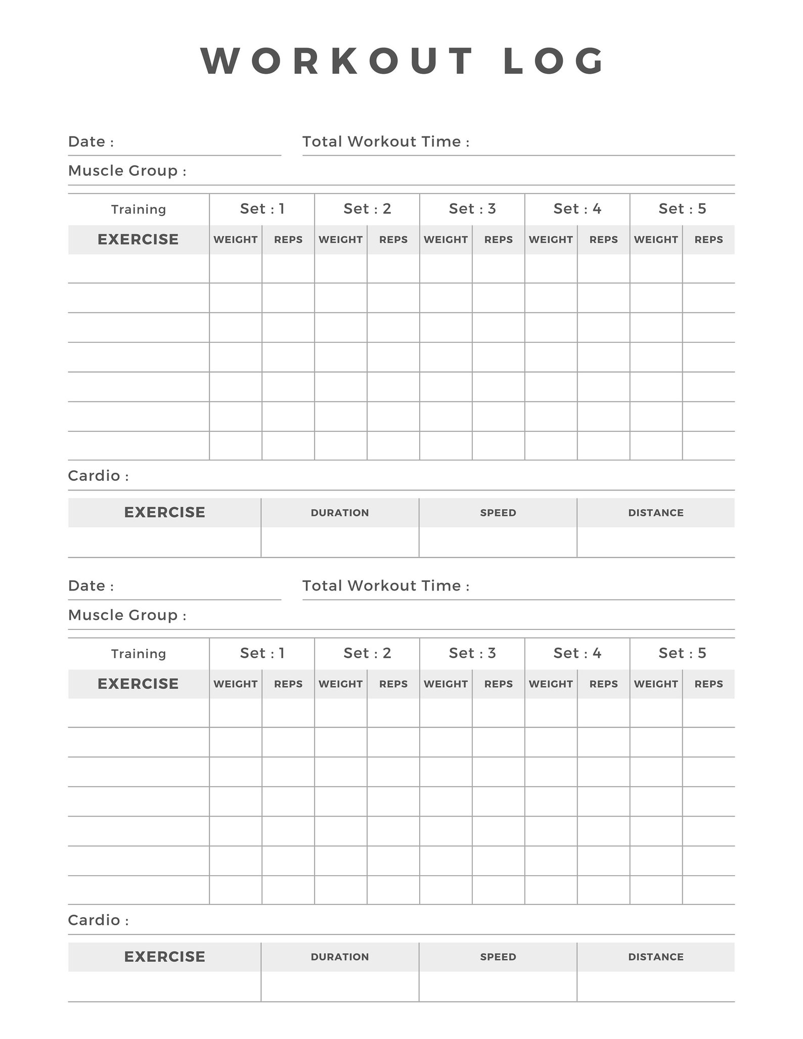 Workout Tracker Printable, Daily Exercise Log, Fitness Journal, Workout ...