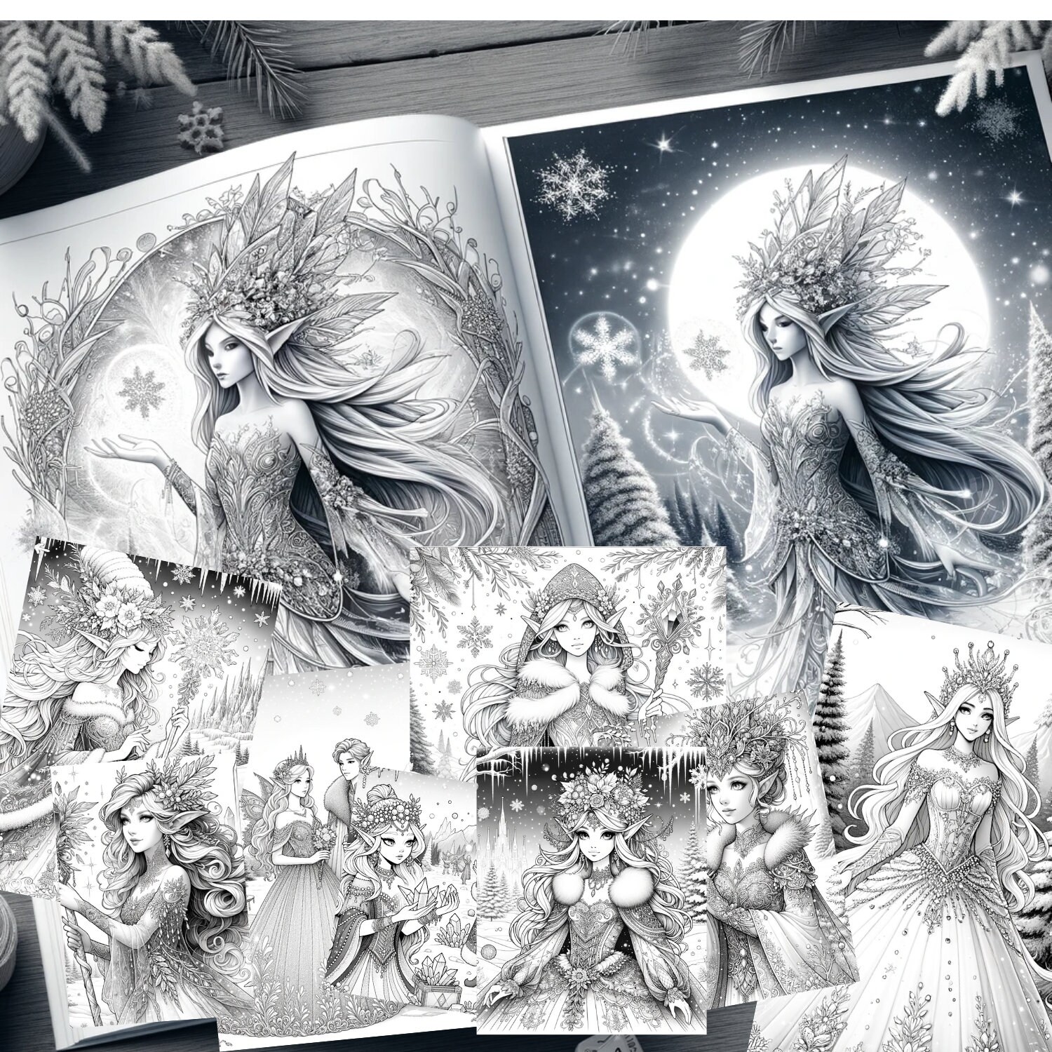 Winter Elven Coloring Pages, Christmas Coloring Elf Princess Pages, 35 ...