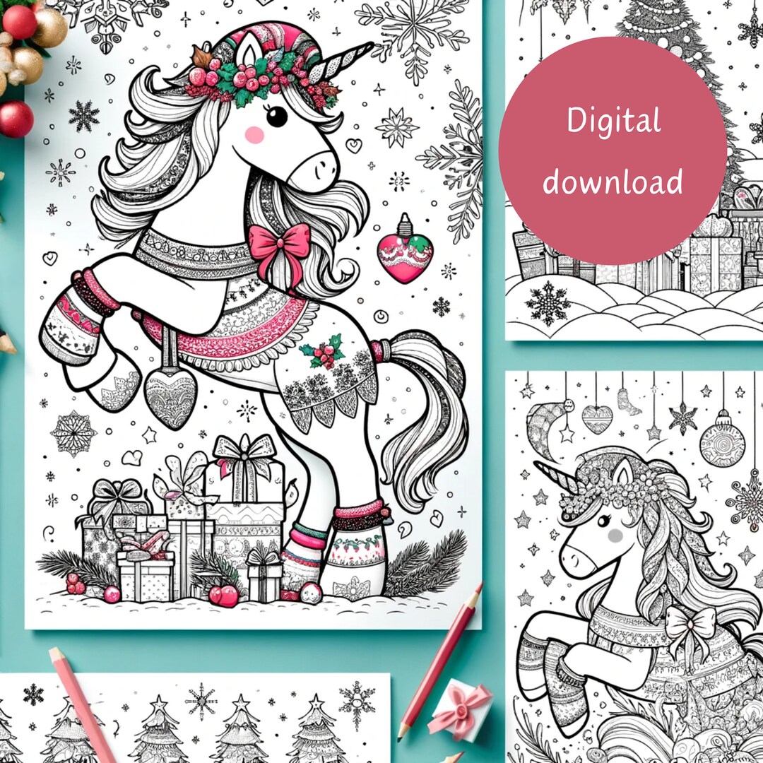 Unicorn 25 Winter Festive Coloring Pages, Winter Coloring Pages ...
