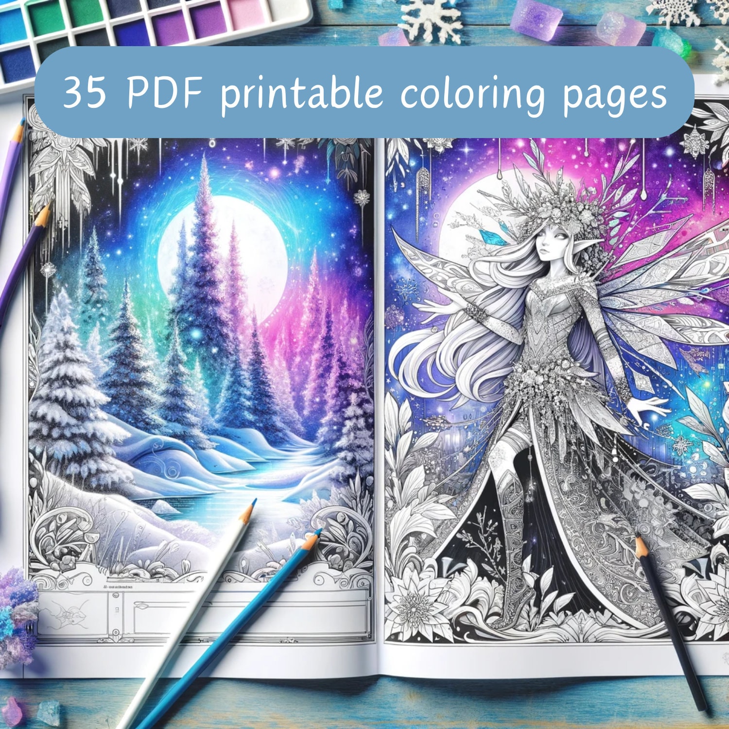 Winter Elven Coloring Pages, Christmas Coloring Elf Princess Pages, 35 ...
