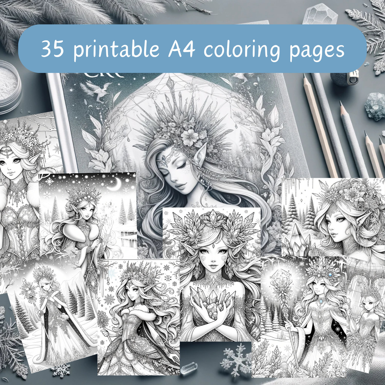 Winter Elven Coloring Pages, Christmas Coloring Elf Princess Pages, 35 ...