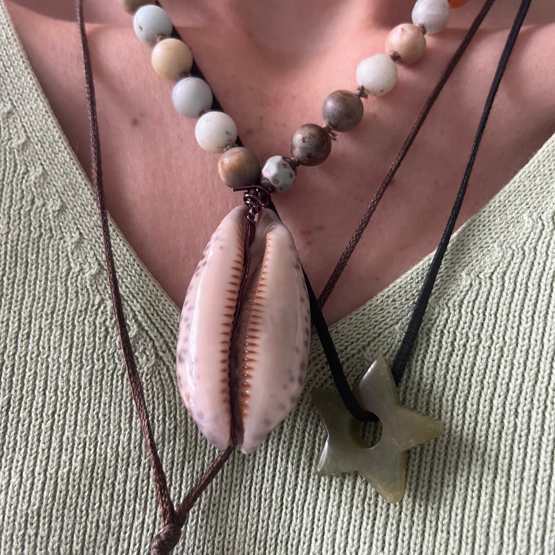 Cowry Shell and Mixed Stone Bead Necklace - Etsy