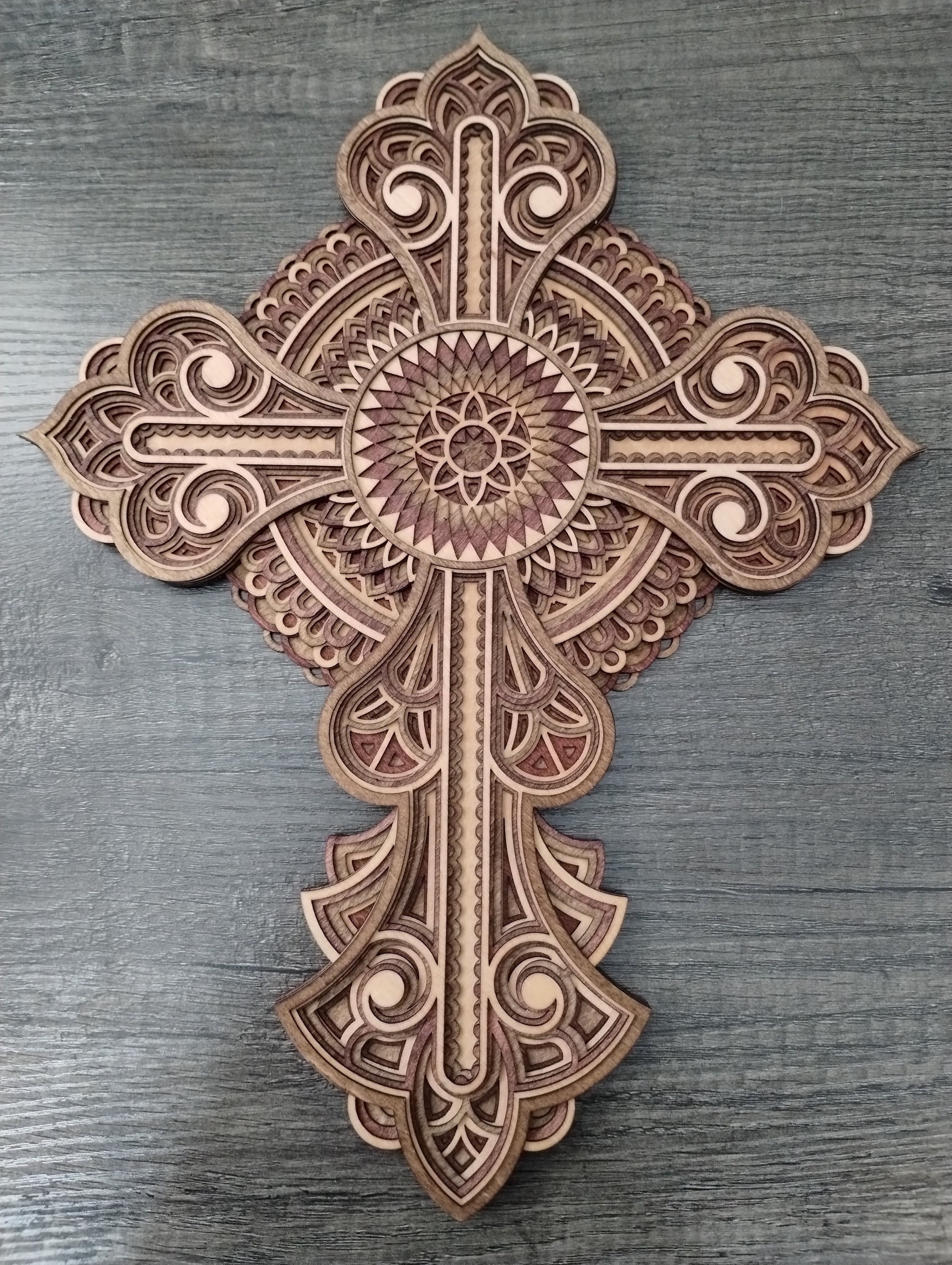 Mandala Cross, Layered Cross, Wooden Cross - Etsy