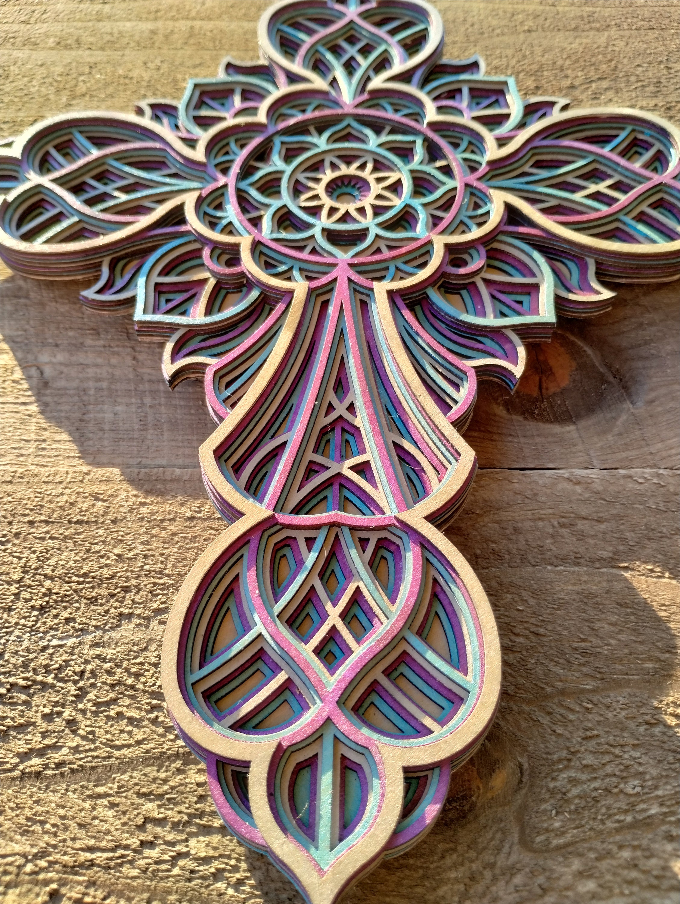 Mandala Cross, Wooden Cross, Layered Cross - Etsy