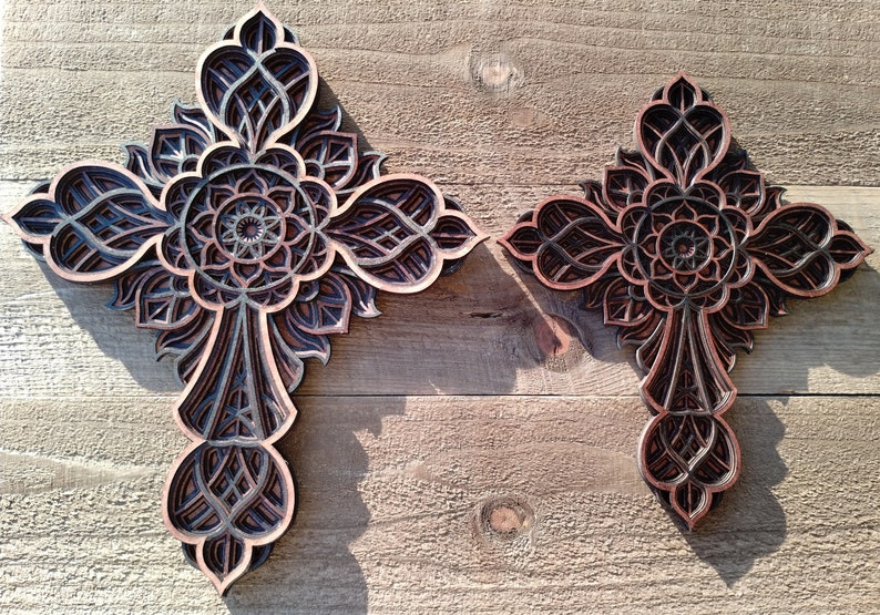 Mandala Cross, Wooden Cross, Layered Cross - Etsy