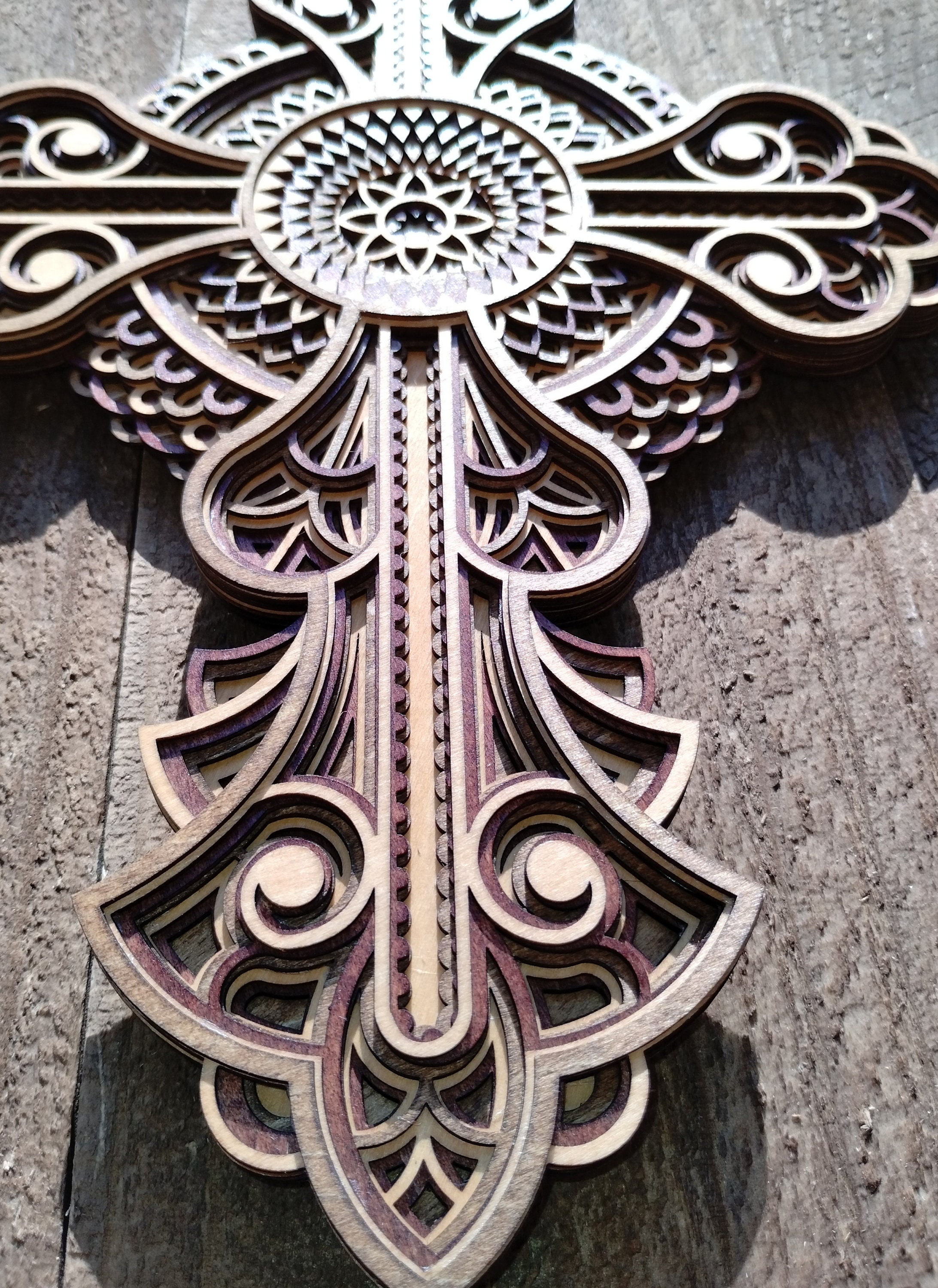 Mandala Cross, Layered Cross, Wooden Cross - Etsy