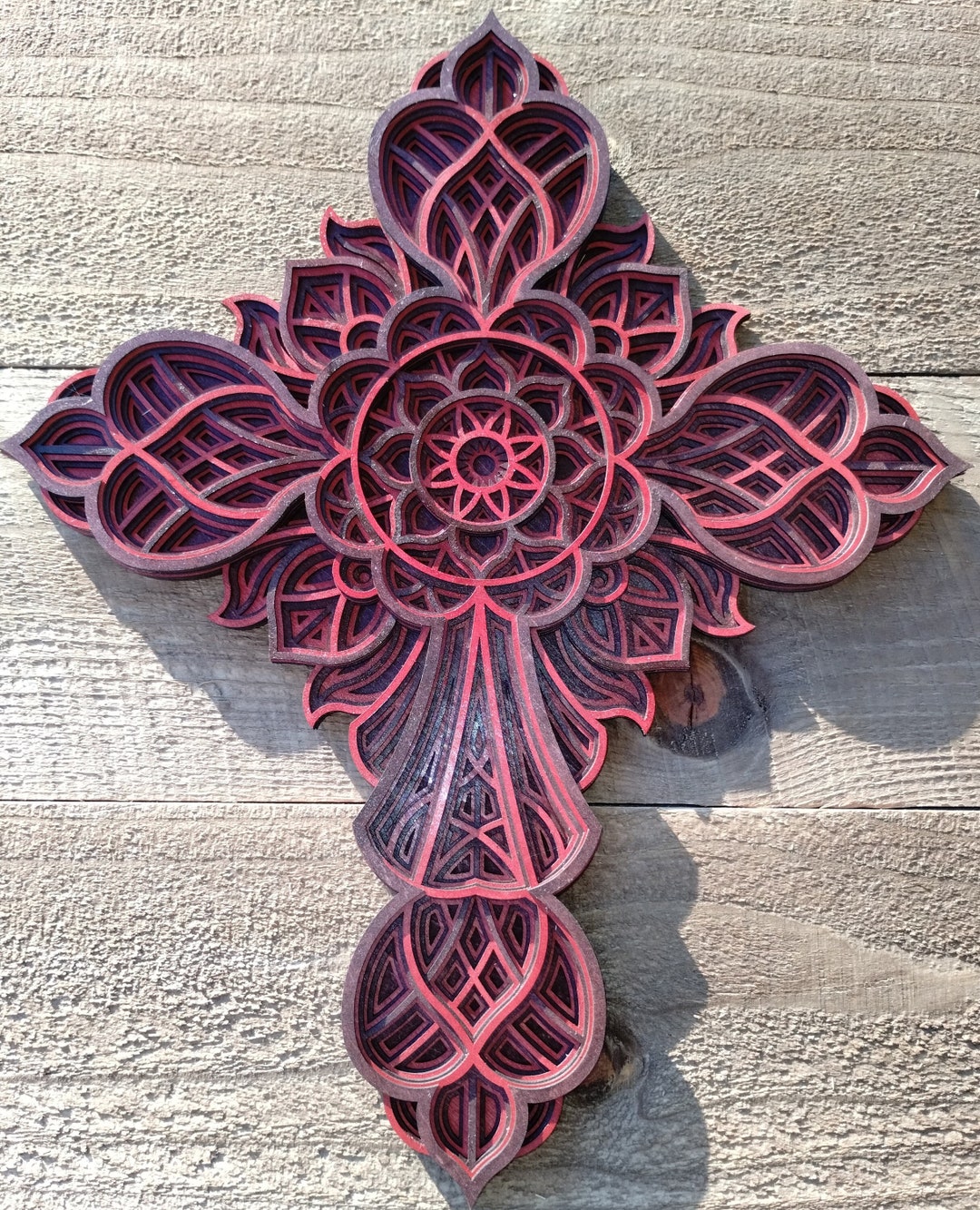 Mandala Cross, Wooden Cross, Layered Cross - Etsy