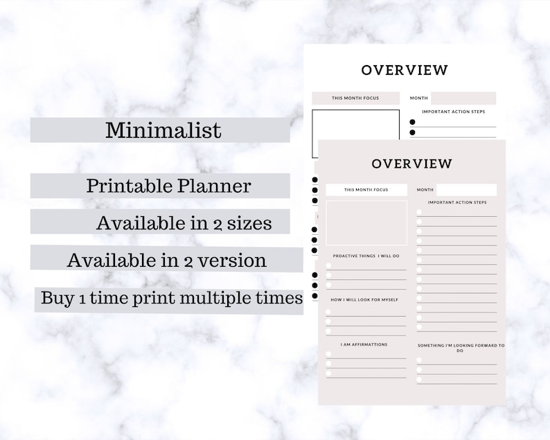 Monthly Overview| Printable Overview Planner| A4, US Letter| Instant ...