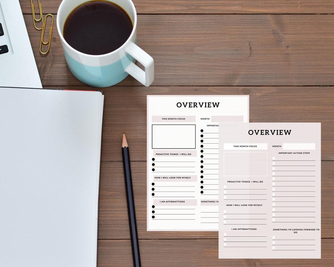 Monthly Overview| Printable Overview Planner| A4, US Letter| Instant ...