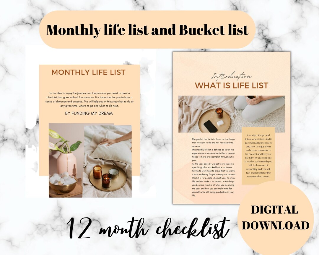 2026 Monthly Life List PDF, Year Round Bucket List Planner, Mindful ...