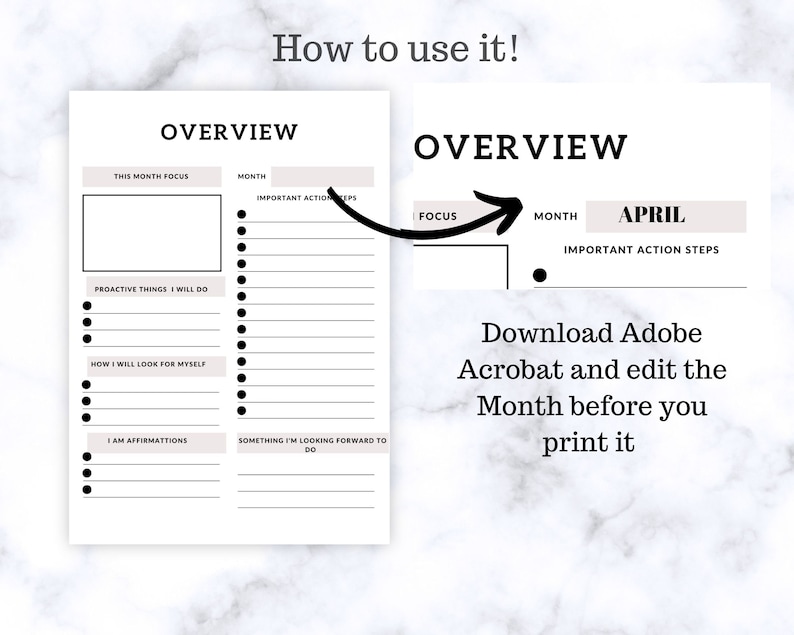 Monthly Overview| Printable Overview Planner| A4, US Letter| Instant ...