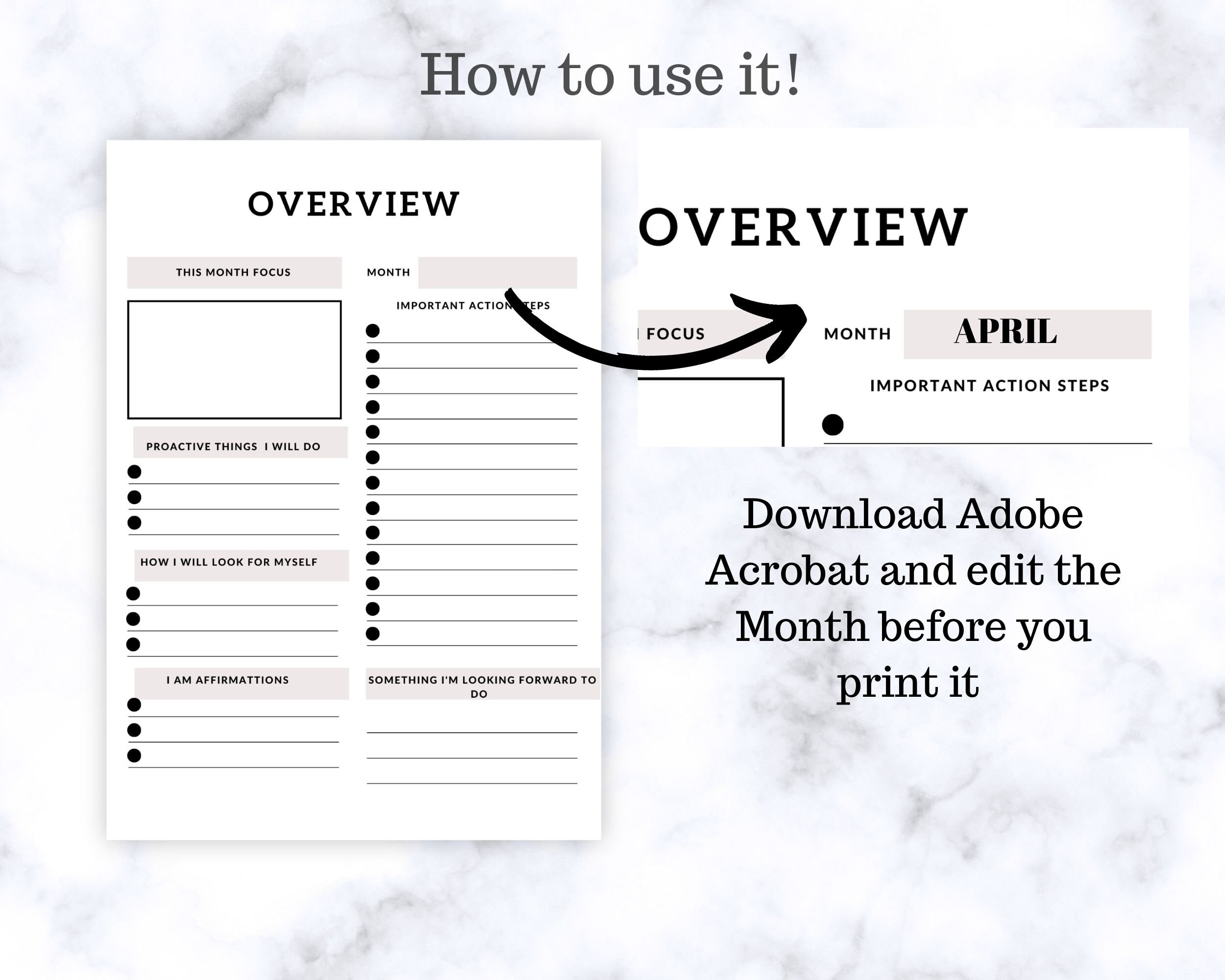 Monthly Overview| Printable Overview Planner| A4, US Letter| Instant ...