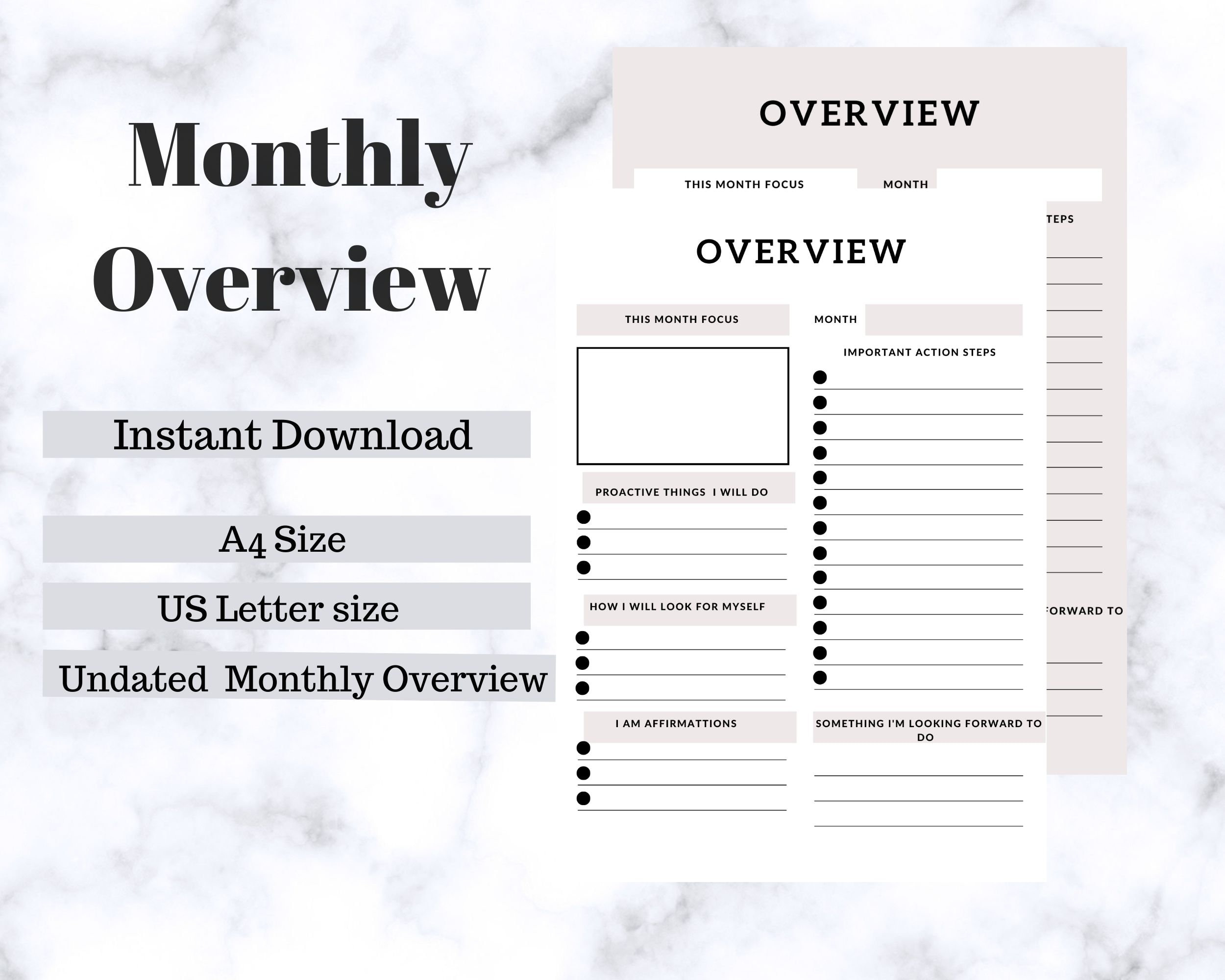 Monthly Overview Printable Overview Planner A4, US Letter Instant ...
