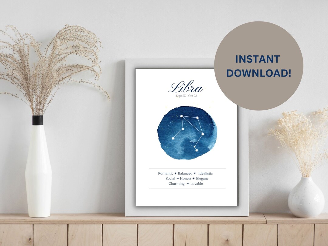 Printable Horoscope Astrology Art Print. Libra Zodiac Illustration ...