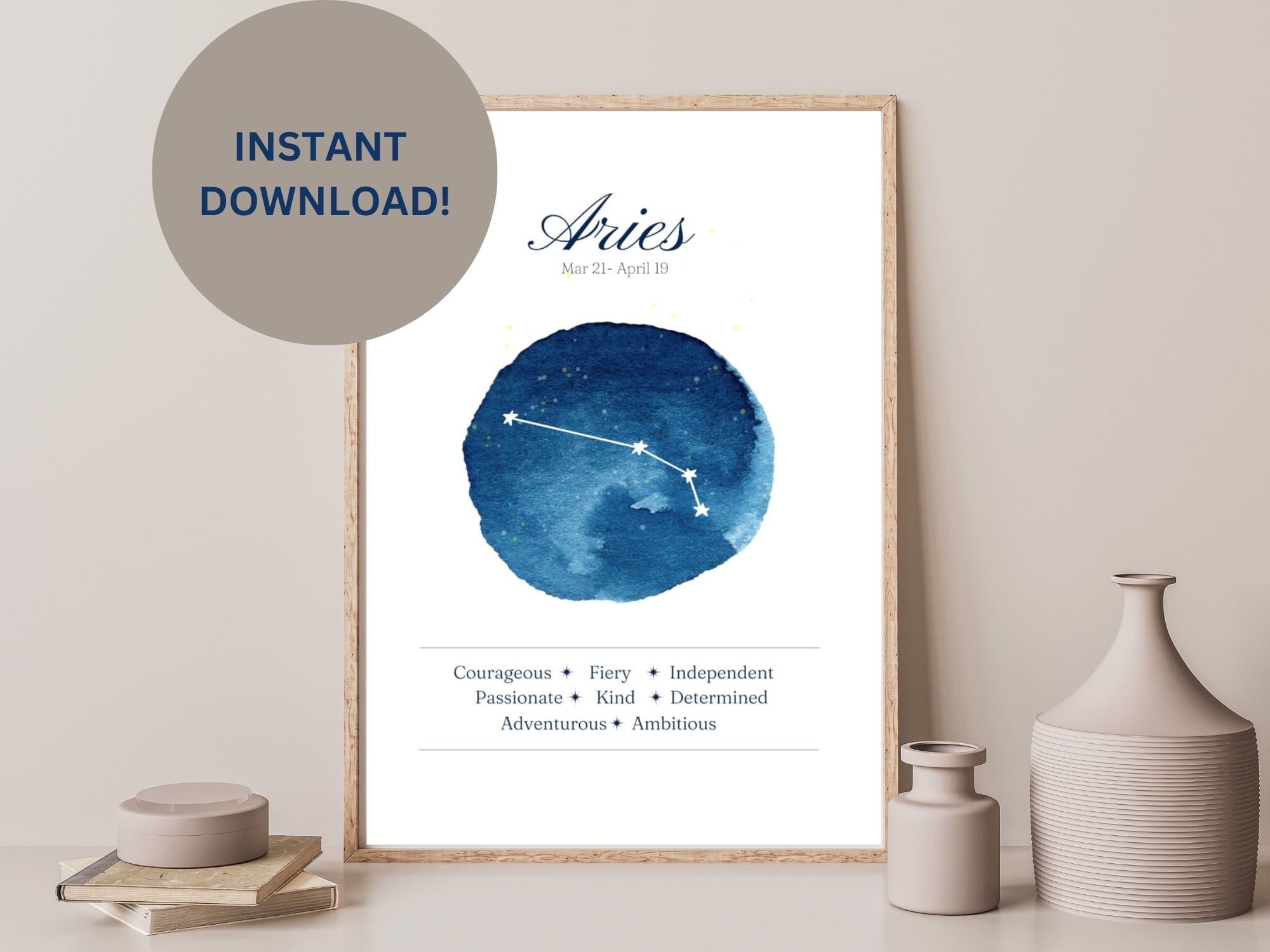 Printable Horoscope Astrology Art Print. Aries Zodiac Illustration ...