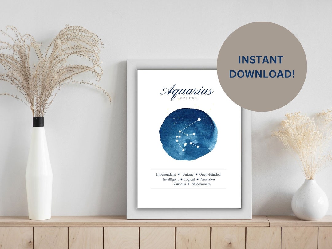 Printable Horoscope Astrology Art Print. Aquarius Zodiac Illustration ...