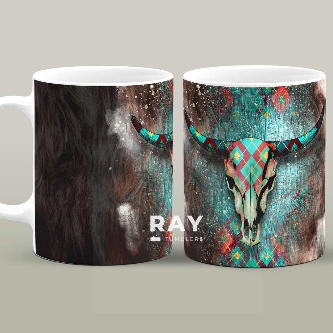 Aztec Cow Hide Western Boho Print Mug, Western Aztec Pattern Mug ...