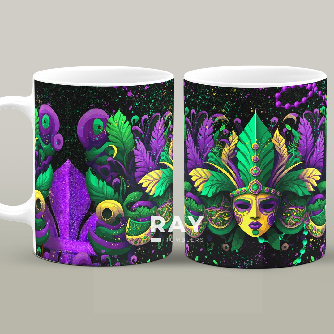 Mardi Gras Mug, Mardi Gras Carnival Mask Design, Fleur De Lis Mug ...