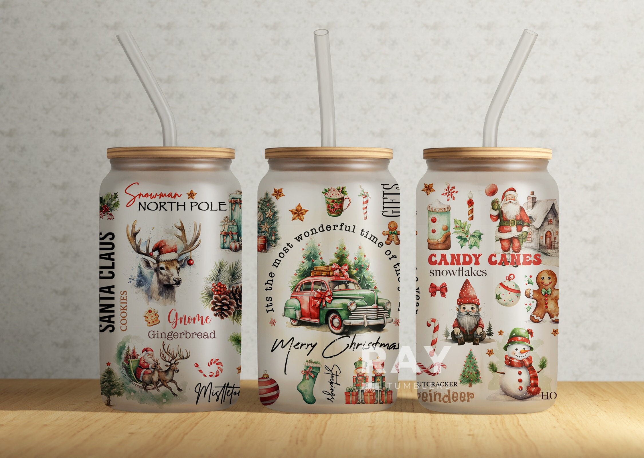 Merry Christmas Glass Cups 16 Oz Libbey Glass Can Glass Can - Etsy UK