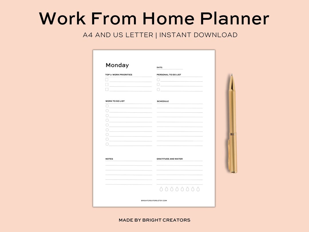 Work From Home Planner, Work From Home Essentials, Daily Planner ...
