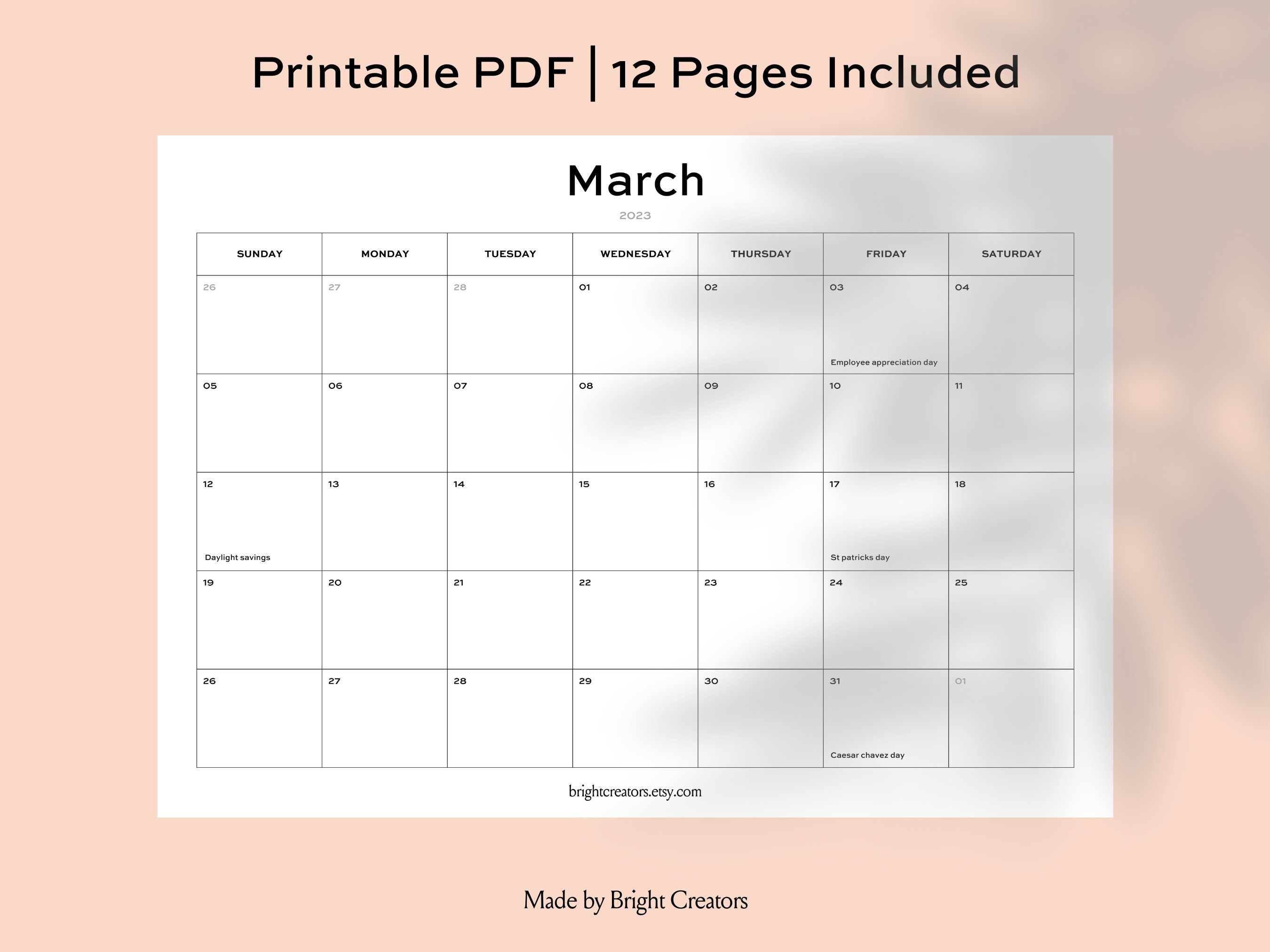 2023 Monthly Calendar With Holidays, Planner Printable, 2023 Calendar ...