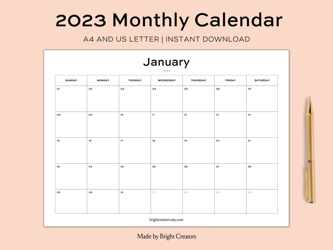 2023 Monthly Calendar, 2023 Calendar, Printable Calendar Landscape ...