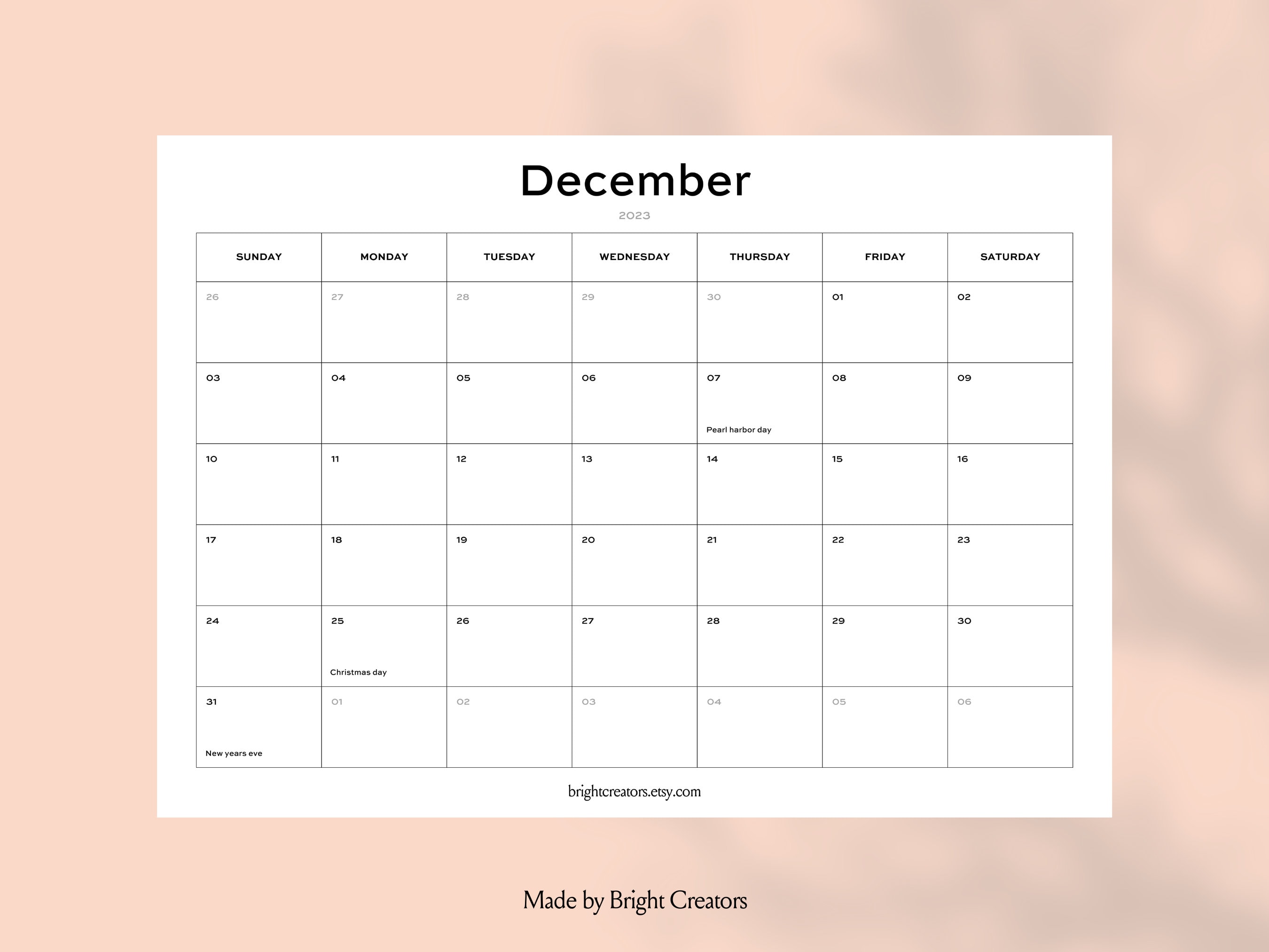 2023 Monthly Calendar With Holidays, Planner Printable, 2023 Calendar ...