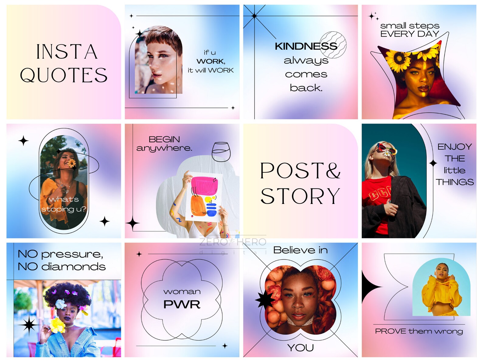 100 Women Empowerment Pack Instagram CANVA Templates Feminism & Girl ...